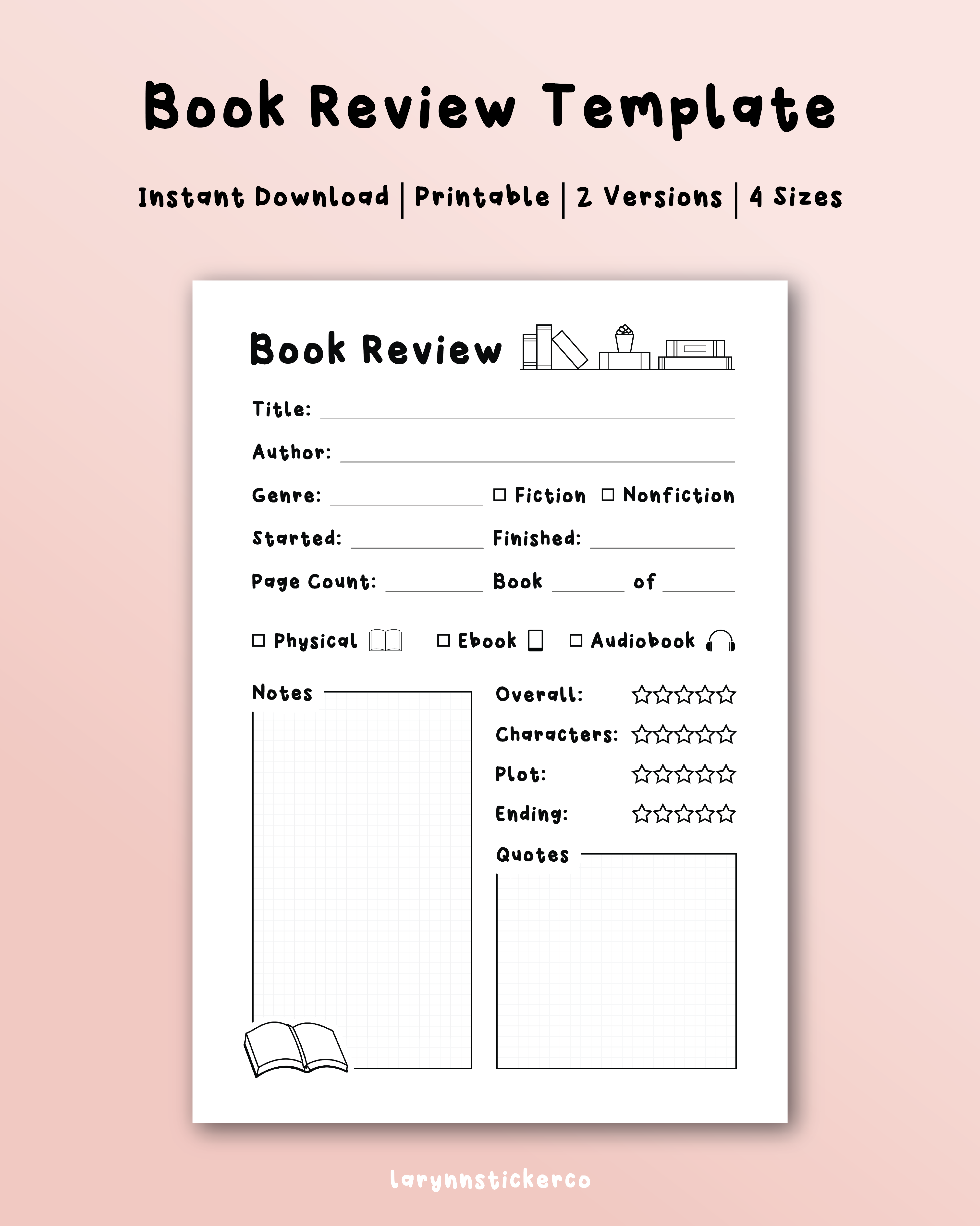 DIGITAL Book Review Template Printable – LaRynn Sticker Co.