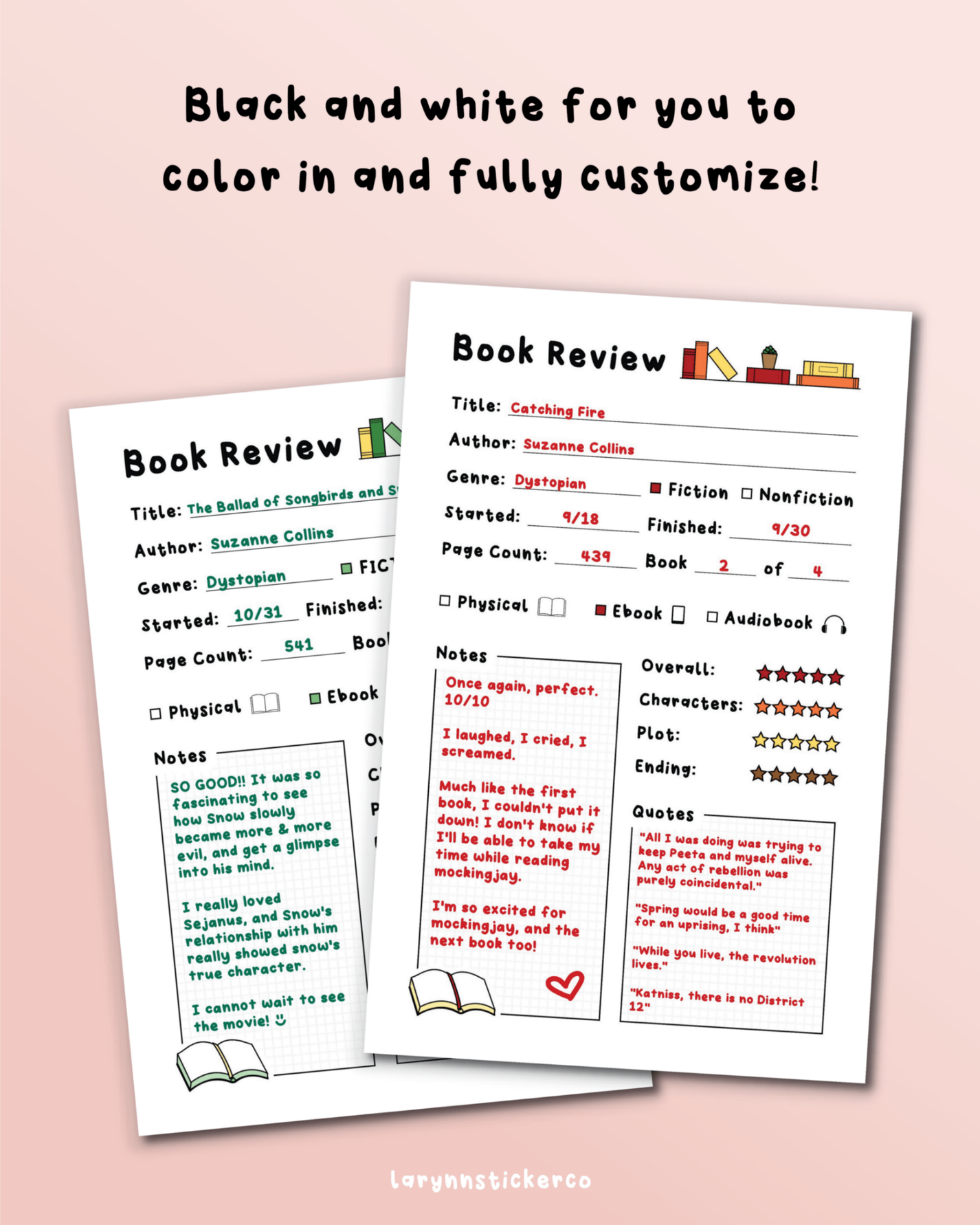DIGITAL Book Review Template Printable – LaRynn Sticker Co.